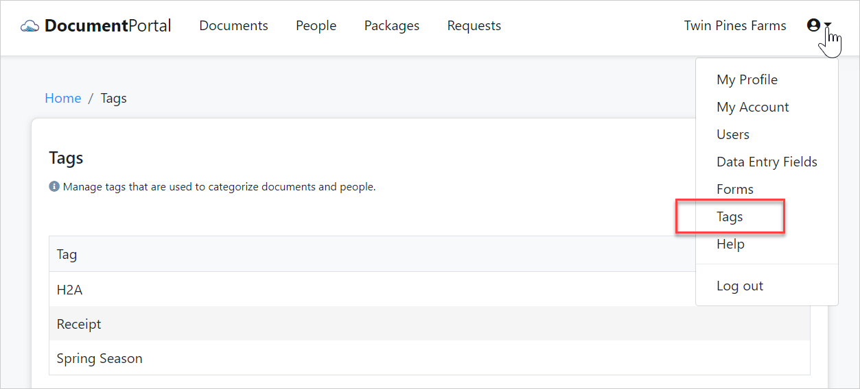 Create Tags – Document Portal, LLC