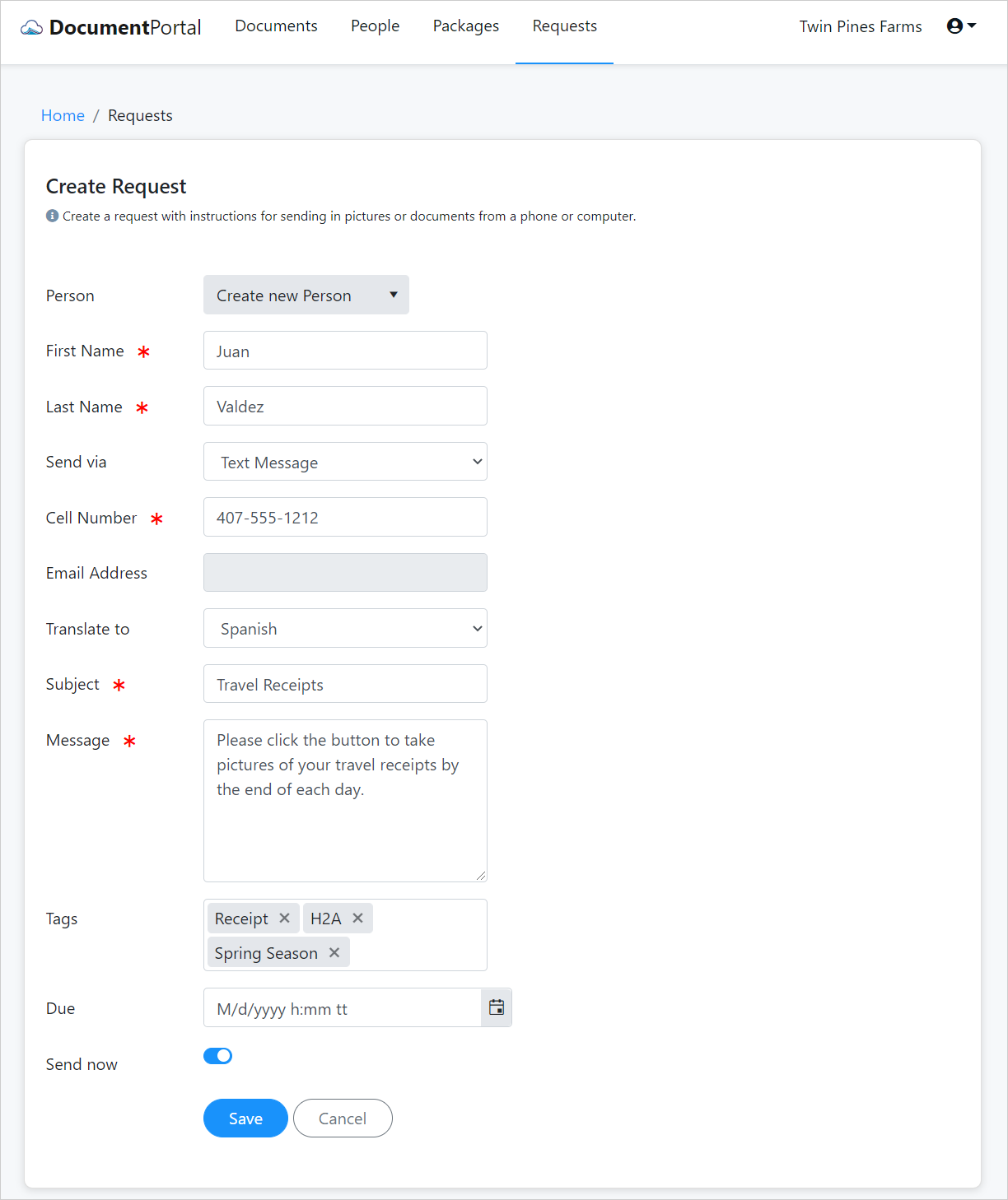 Create a Document Request – Document Portal, LLC